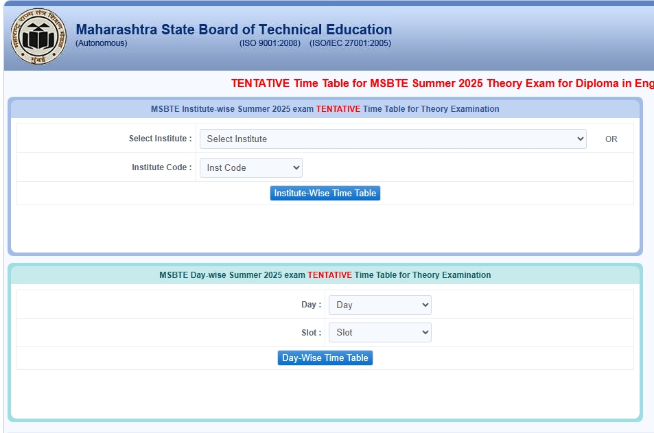 MSBTE Summer 2025 Examination Timetable